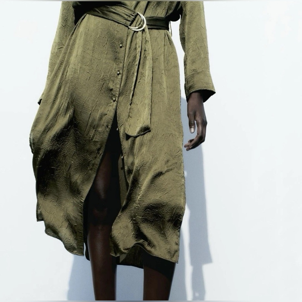 Zara | Dresses | Zara Olive Green Satin Dress | Poshmark